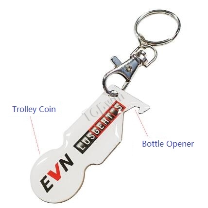 Promotional Logo Printed Bottle Opener Trolley Coin Key Chains